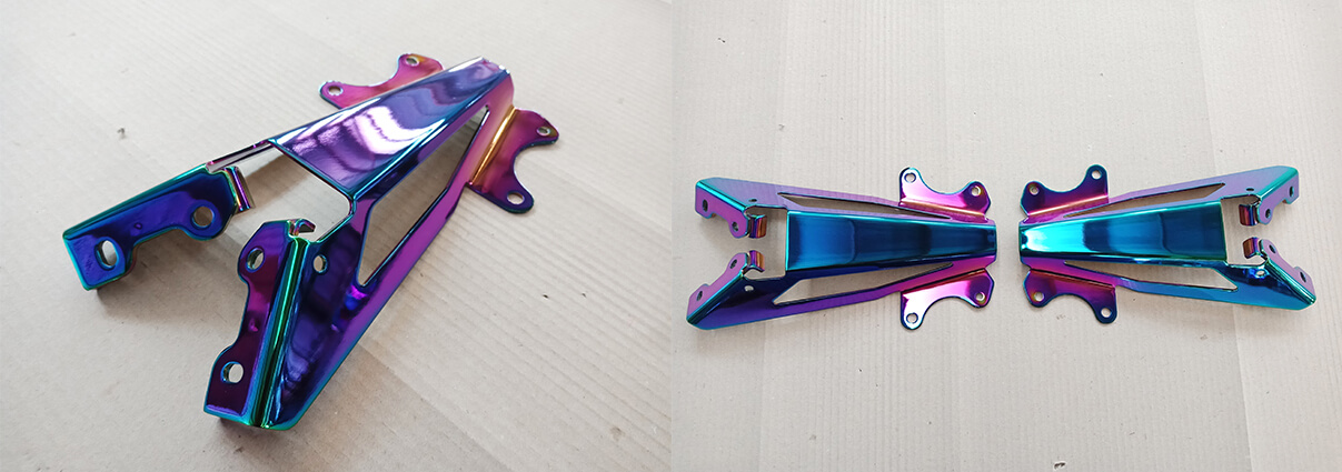 Beautiful color of rainbow coated on motorcycle accessories. - PVD ...